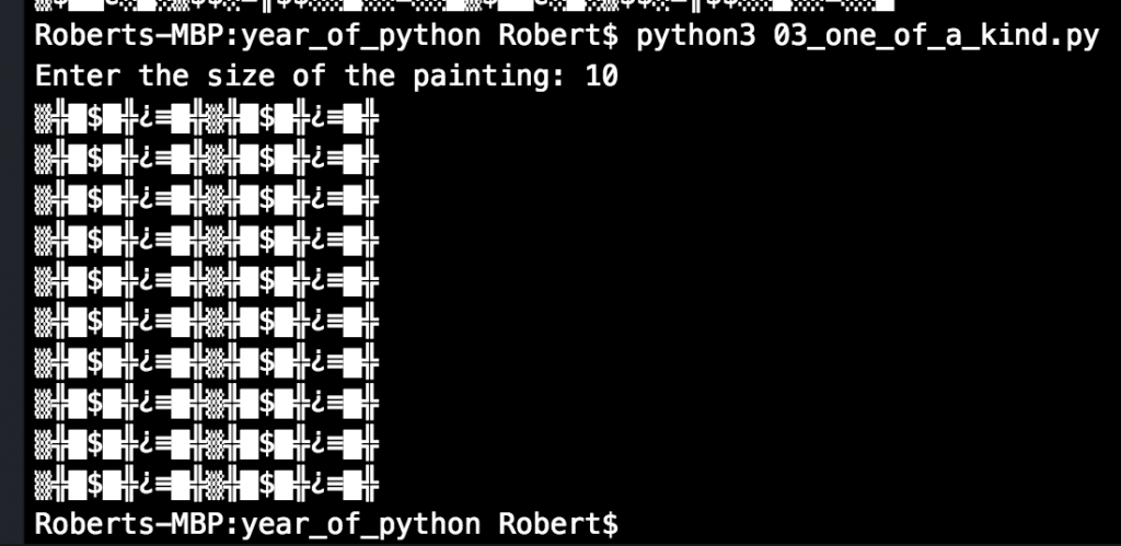 Day 3: One Of A Kind – painting with ASCII Code and Python – Y/O/P